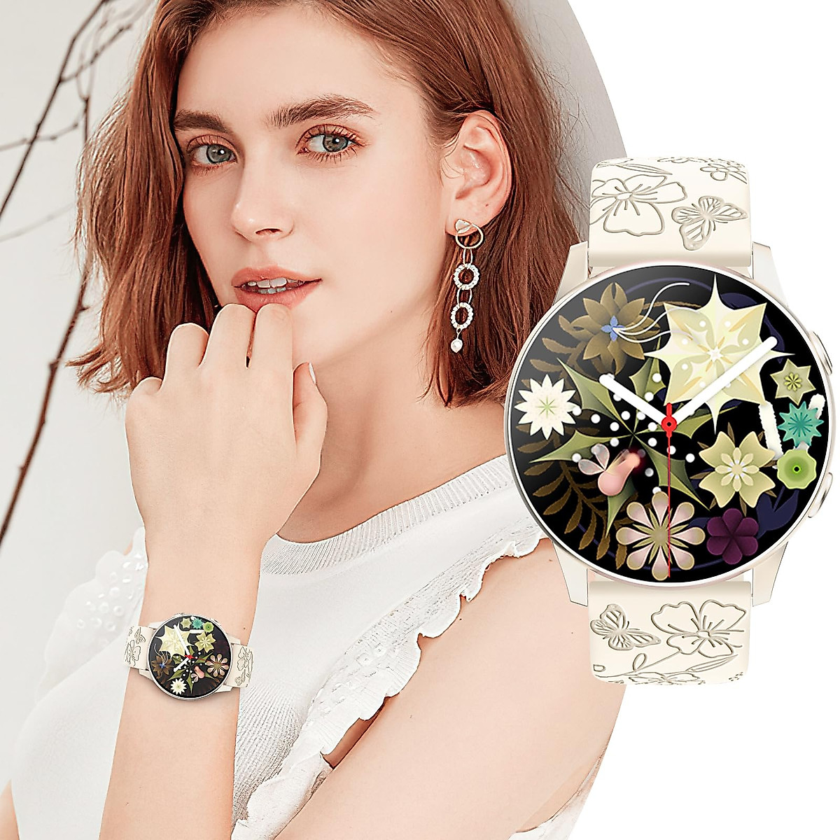 3 Pack Flower Engraved Bands Compatible with Samsung Galaxy Watch 7 6 5 4 FE Active 2 40mm 44mm,Watch 6 4 Classic 42mm 43mm 46mm 47mm,5 Pro 45mm,Watch 3 41mm,20mm Women Silicone Replacement Sport Band