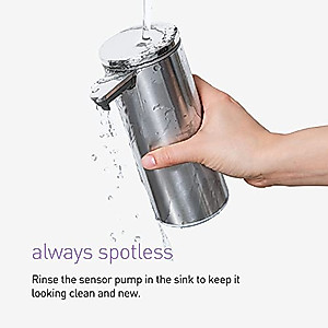 simplehuman 9 oz. Touch-Free Rechargeable Sensor Liquid Soap Pump Dispenser, Brushed Stainless Steel