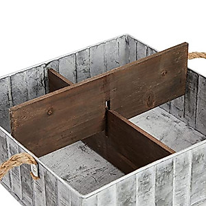 Farmlyn Creek 5 Piece Galvanized Metal Tray with Dividers and Removable Wooden Storage Boxes, Rustic Kitchen Decor (13 x 5 In)
