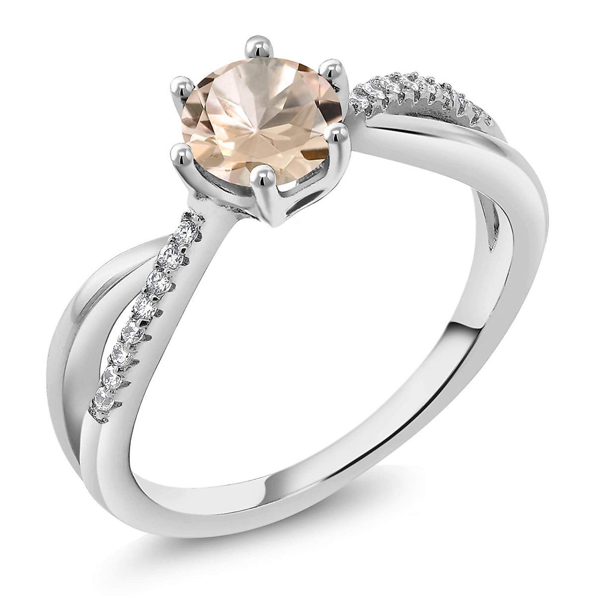 Gem Stone King 925 Sterling Silver Gemstone Birthstone Infinity Ring | Round 6MM | Wedding Engagement Anniversary Promise Ring For Women | Available In Size 5, 6, 7, 8, 9