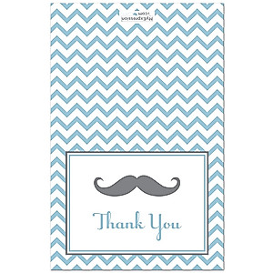 MyExpression.com 50 Cnt Mustache Blue Chevrons Baby Shower Thank You Cards