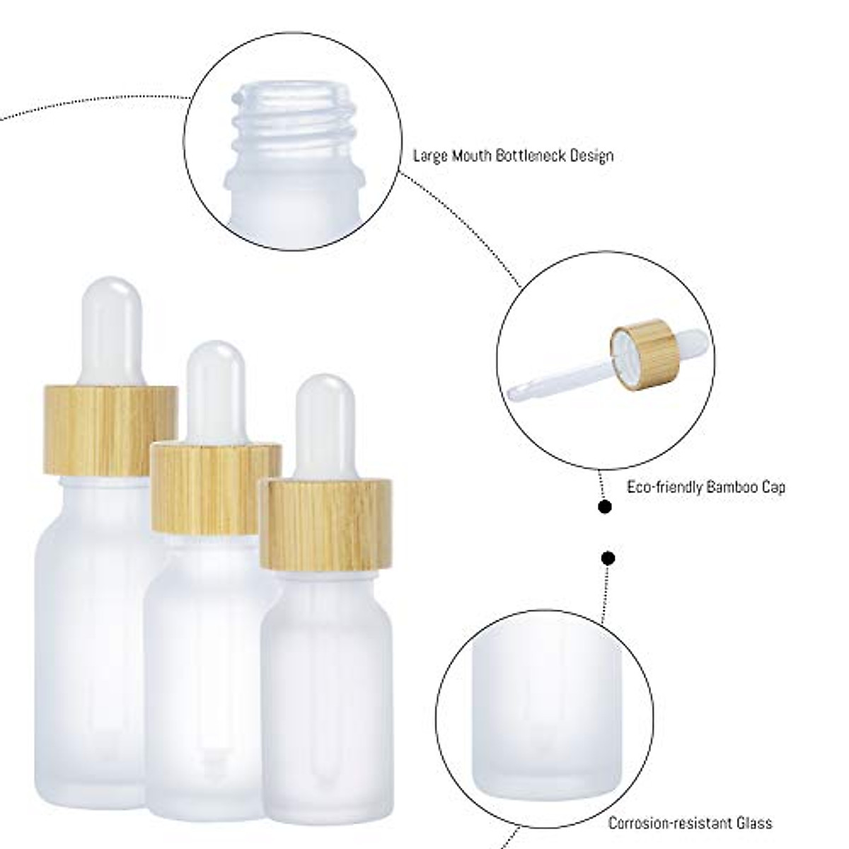 MODOWEY 12Pcs 10ml Frosted Glass Dropper Bottles, Eco-friendly Essential Oil Containers Bulk With Eye Dropper and Bamboo Lids, Refillable Essence Liquid Cosmetic Containers and 2 Pieces Funnel (10ML)