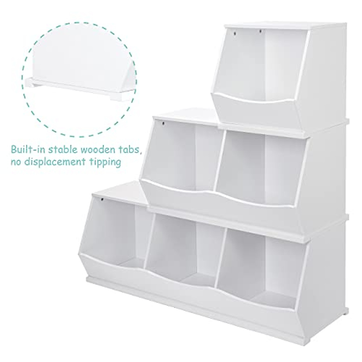 UTEX Toy Storage Organizer,Stackable Kids Toy Storage Cubby with 3 Bins,Toy Boxes and Storage for Playroom,Bedroom,Nursery School,White