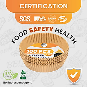 Air Fryer Disposable Paper Liners, 100 Pcs - 6.3 in’ Non Stick Baking and Parchment Paper Sheets -Oil&Water Proof-Airfryer Parchment Liners-for Baking, Roasting and Frying-Cooking,Kitchen Accessories