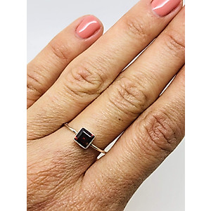 Koral Jewelry Square Garnet Stone Delicate Ring 925 Sterling Silver Vintage Boho Chic (6)