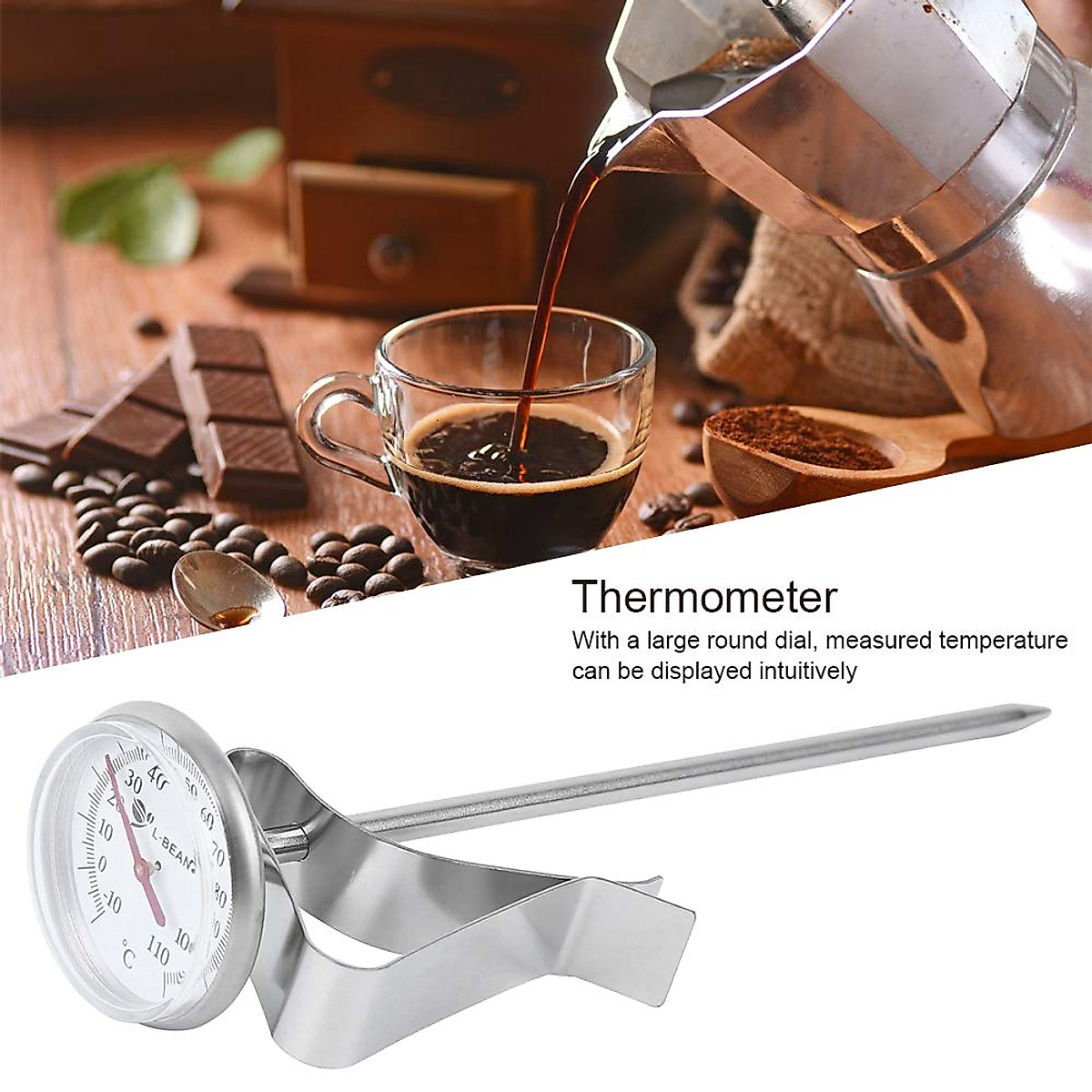 Dial Thermometer, Instant Read Multi-Purpose Thermometer with Clip for Milk, Beverage, Steaming, Coffee((Short Type))