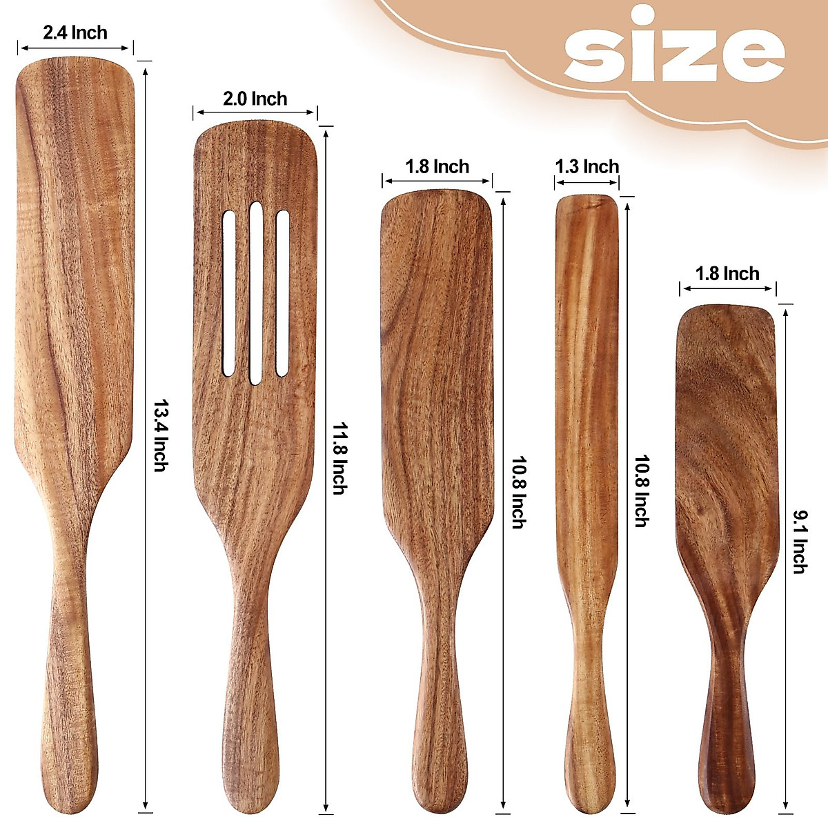 NIGILA 5Pcs Wooden Spoons Kit for Cooking Durable Acacia Wood Spurtles Kitchen Tools and Utensils Long Handle for Nonstick Cookware,Salad Strainer and Cake Make,Spurtles Kitchen Tools as Seen on TV