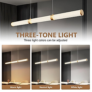 Modern Chandelier Gold LED Pendant Light, Adjustable Gold Linear Chandeliers, Dimmable Island Light, Easy Install Hanging Light Fixture,Ceiling Light for Office Dining Room Kitchen Bedroom Living Room