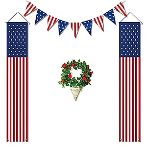 Fourth/4th of July Decorations Outdoor, American Flag Banner, Patriotic Decorations Wreaths for Front Door, Fourth/4th of July Banner, Independence Day Decorations, July 4th Decorations for Outside