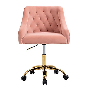 Modern Home Office Chair, Free Lift Chair, Velvet Swivel Armchair, Velvet Office Chair with Soft Seat (Pink)