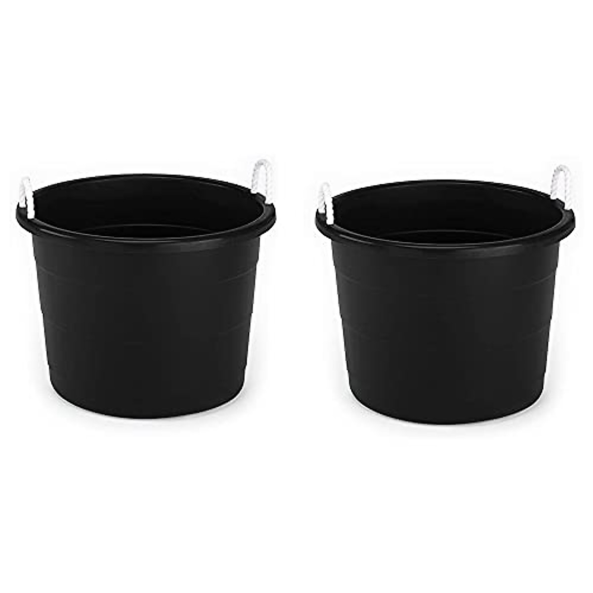 Homz 18 Gallon Durable Plastic Utility Storage Bucket Tub Organizers with Strong Rope Handles for Indoor and Outdoor Use, Black, 6 Pack