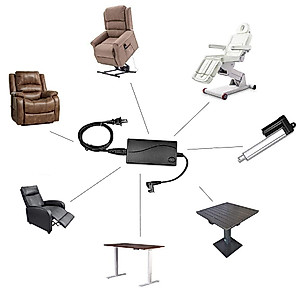 CUGLB Lift Chair AC/DC Switching Power Supply Transformer, 29V 2A Power Recliner Transformer with 4Ft AC Cord and 6.5Ft Motor Cable