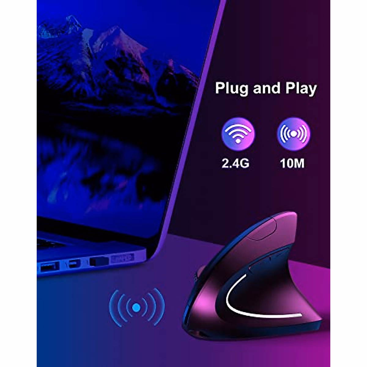 ASOYIOL Ergonomic Mouse Wireless,Ergo Mouse Vertical Mouse 6 Buttons 3 Adjustable DPI 800/1200/1600 Levels,Sideways Mouse Right Handed for PC Laptop