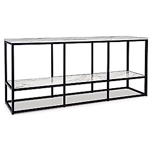 Signature Design by Ashley Donnesta Contemporary Faux Carrara Marble TV Stand Fits TVs up to 62" with Center Shelf, Black & White