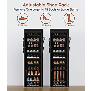 VTRIN Narrow Shoe Rack with Covers 10 Tiers Tall Shoe Rack for Closet Entryway Sturdy Shoe Rack Organizer Holds 20-22 Pairs Free Standing Shoe Storage Cabinet with Dustproof Cover Shoe Shelf