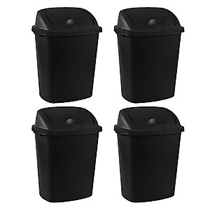Gloreen 4-Pack 6.5 Gallon Swing Top Trash Can, 25 L Plastic Kitchen Garbage Can, Black