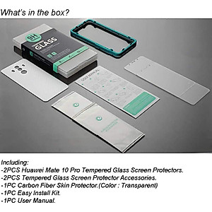 Ibywind Screen Protector For Huawei Mate10 Pro,with 2Pcs Tempered Glass,1Pc Backing Carbon Fiber Film [Fingerprint Reader,Easy to install]