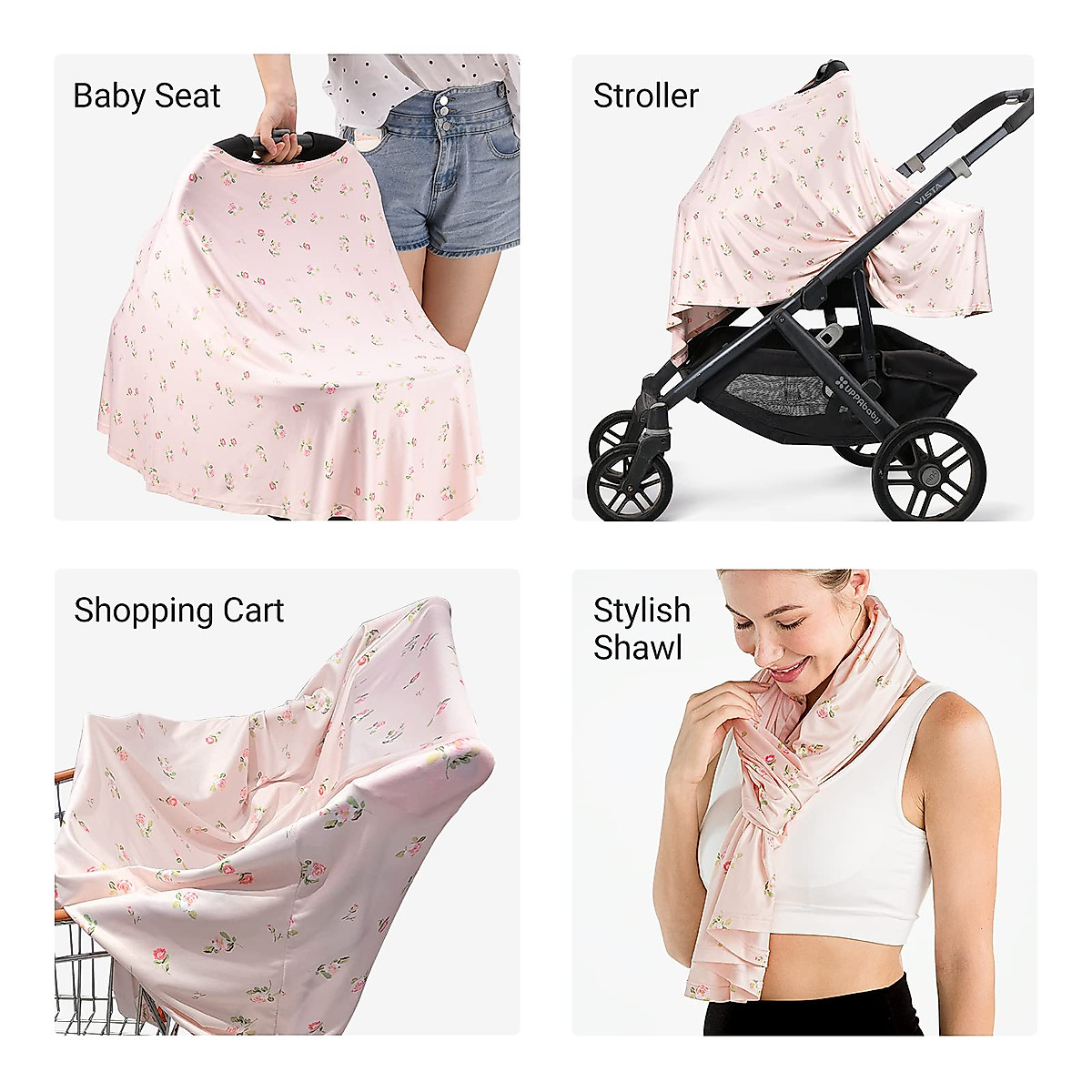 Nursing Cover for Breastfeeding, Momcozy Carseat Canopy Privacy Breastfeeding Cover Nursing Poncho, Baby Car Seat Cover Ultra Soft Floral Scarf, Stroller Cover for Baby and Mom, Pink