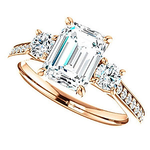 925 Silver, 10K/14K/18K Solid Gold Moissanite Ring, 3 CT Emerald Cut Handmade Solitaire Engagement Ring Wedding Ring for Women, Anniversary Propose Gifts Her, VVS1 Colorless (925 Silver (Rose Gold Plated))