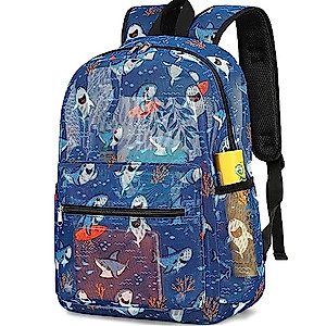 CAMTOP Mesh Backpack Kids Boys Girls Bookbag See Through Preschool Backpacks Casual Daypack for School Beach Travel Swim(Age 3-8 Years,Shark)