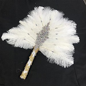 EXOGUN Folding Hand Fan 1pcs One-Sided African Turkey Feather Hand Fan for Dance Eventaille Mariage Wedding Decoration Hand Fan Nigerian Feathers Fan Handheld Fans (Color : 8)