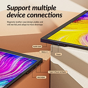 cocopar USB-C Portable Monitor - 15.6 Inch FHD HDR FreeSync Zero Frame USB-C Computer Display with Dual Type-C Mini HDMI for Laptop PC Mac Surface Xbox PS4 Switch, with Smart Cover