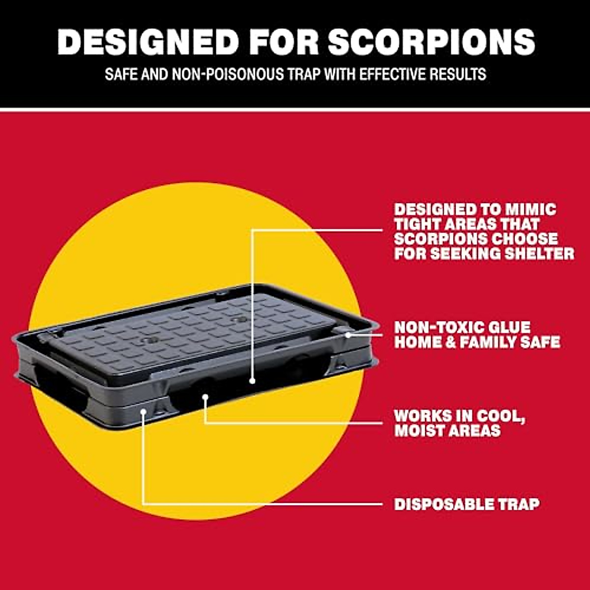Catchmaster Scorpion Glue Tray Traps 6-Pack, Adhesive Scorpion Killer for Home, Simple Insect Traps Indoor, Sticky Bug Catcher for Kitchen, Garage, & Basement, Pet Safe Pest Control Glue Traps
