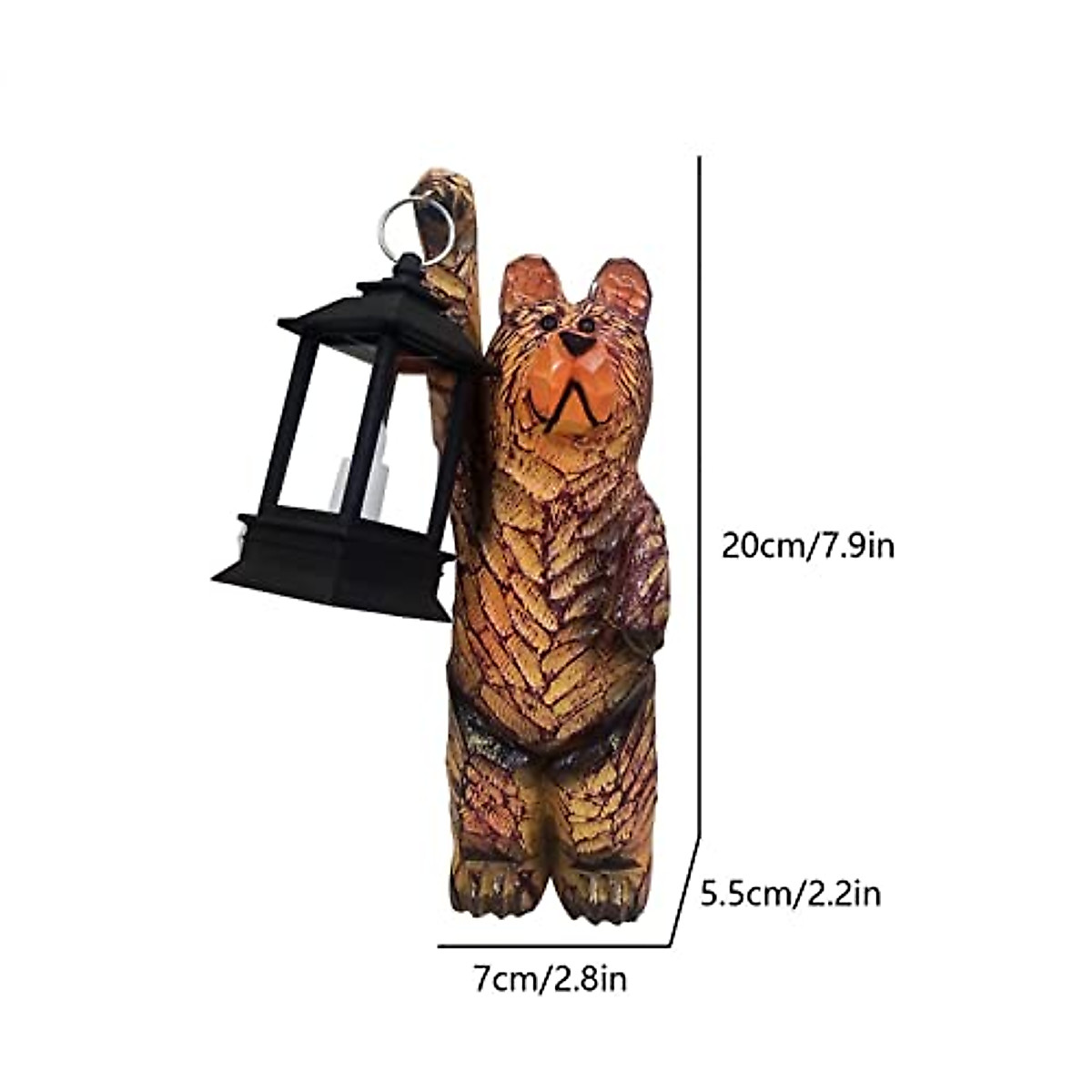 Carved Bear Chainsaw Carving with Lantern, Resin Lantern Bear Sculpture Decoration Lamp, Home Welcome Bear Solar Powered LED Outdoor Decor Garden Light, Indoor Outdoor Decor (A)