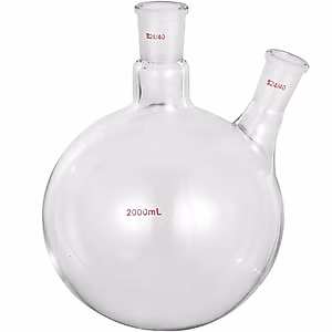 VEVOR Round Bottom Flask 2000 ml Receiving Flask Borosilicate Glass Reaction Flask 2 Neck Boiling Flask with 24/40 Standard Taper Ground Joint, Flask Round Bottom for Vacuum Distillation Apparatus