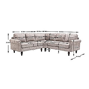 ClassHouze Sectional Sofa Couches for Living Room with Scroll Arms, Modern Chenille Fabric L Shaped Couch Sectional Couch with Gourd Shaped Solid Wood Legs, Grey