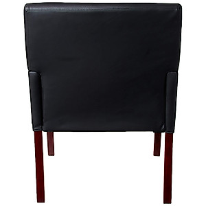 Boss Office Products Reception and Guest Box Arm Chairs with Mahogany Finish in Black