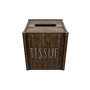 Rae Dunn Tissue Box Cover - Home and Bathroom Decor Accessories - Dark Brown Wood Tissues Cube Dispenser for Countertop, Desk, Dresser, Vanity, Bedroom, Kitchen, Office and Any Room of The House