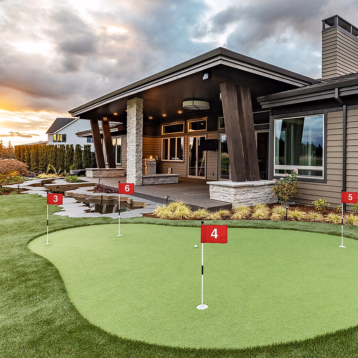 KINGTOP Miniature Golf Flagstick, Practice Putting Green Flags for Yard, Golf Pin Flag Hole Cup Set, Portable 2-Section Design, 3ft White Flagpole, Indoor | Outdoor, Red Flag Numbered #5, 1-Pack