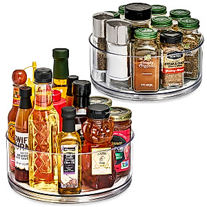 Clear Lazy Susan Organizer - 2 Pack Round Plastic Rotating Turntable Organizers - Refrigerator Lazy Susans Great For Spice Spinner, Condiments & Kitchen Pantry Fridge, Bathroom Cabinets