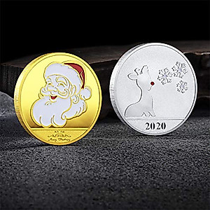 Amosfun 2pcs Christmas Challenge Coins Silver Santa Claus Coins Commemorative Coins Collection Arts Christmas Party Favors Gifts (Silver + Golden)