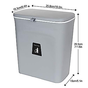 ZOEYES 2.4 Gal Hanging Trash Can for Kitchen Cabinet Door, Small Under Sink Hanging Garbage Can with Lid, Wall-Mounted Waste Bin for Bathroom Bedroom Office Kitchen (Gray)