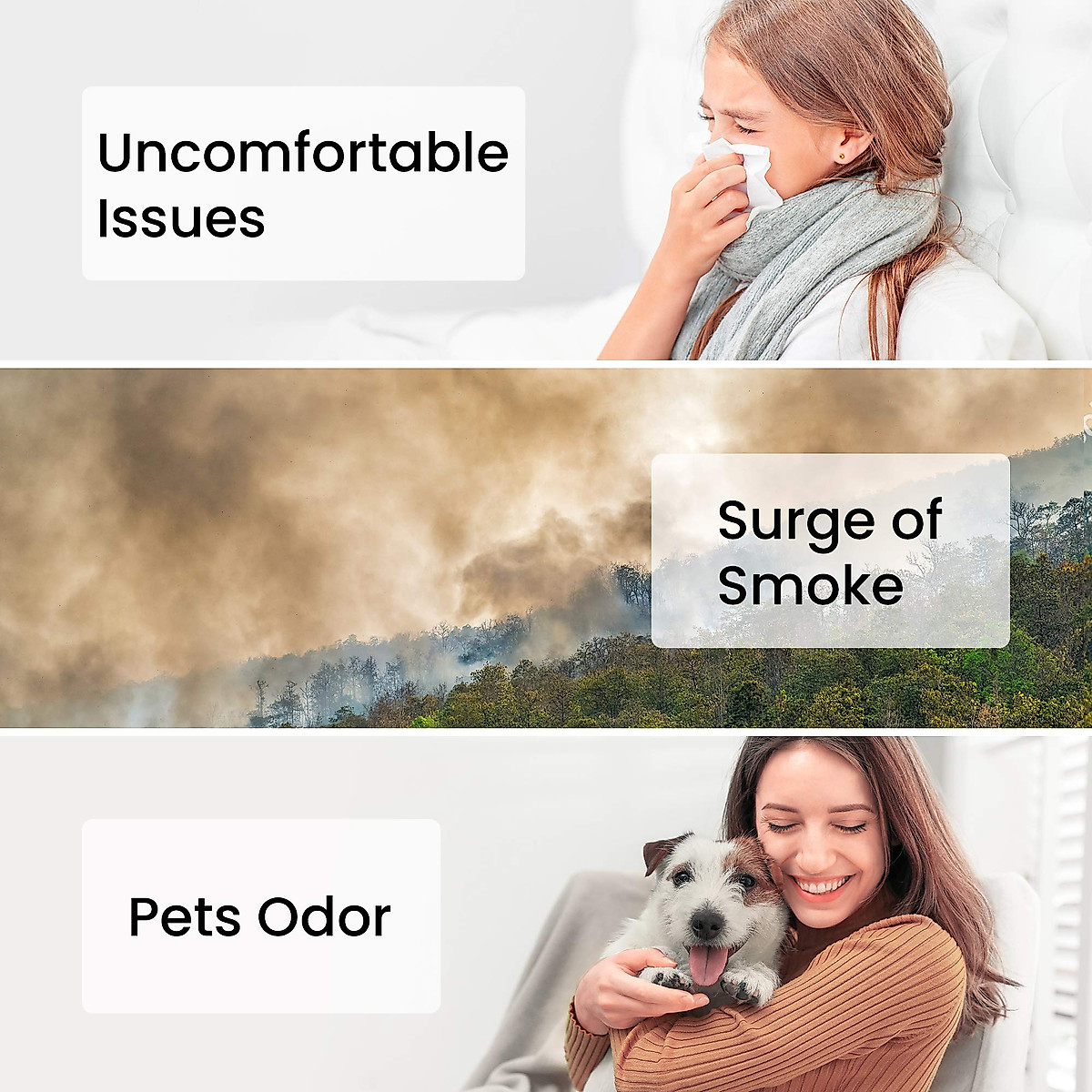 smartmi Filter Replacement - H13 True HEPA, Preliminary Layer and Inner Layer - Absorbs Pollen, Dust, and More Particles at Home, Office