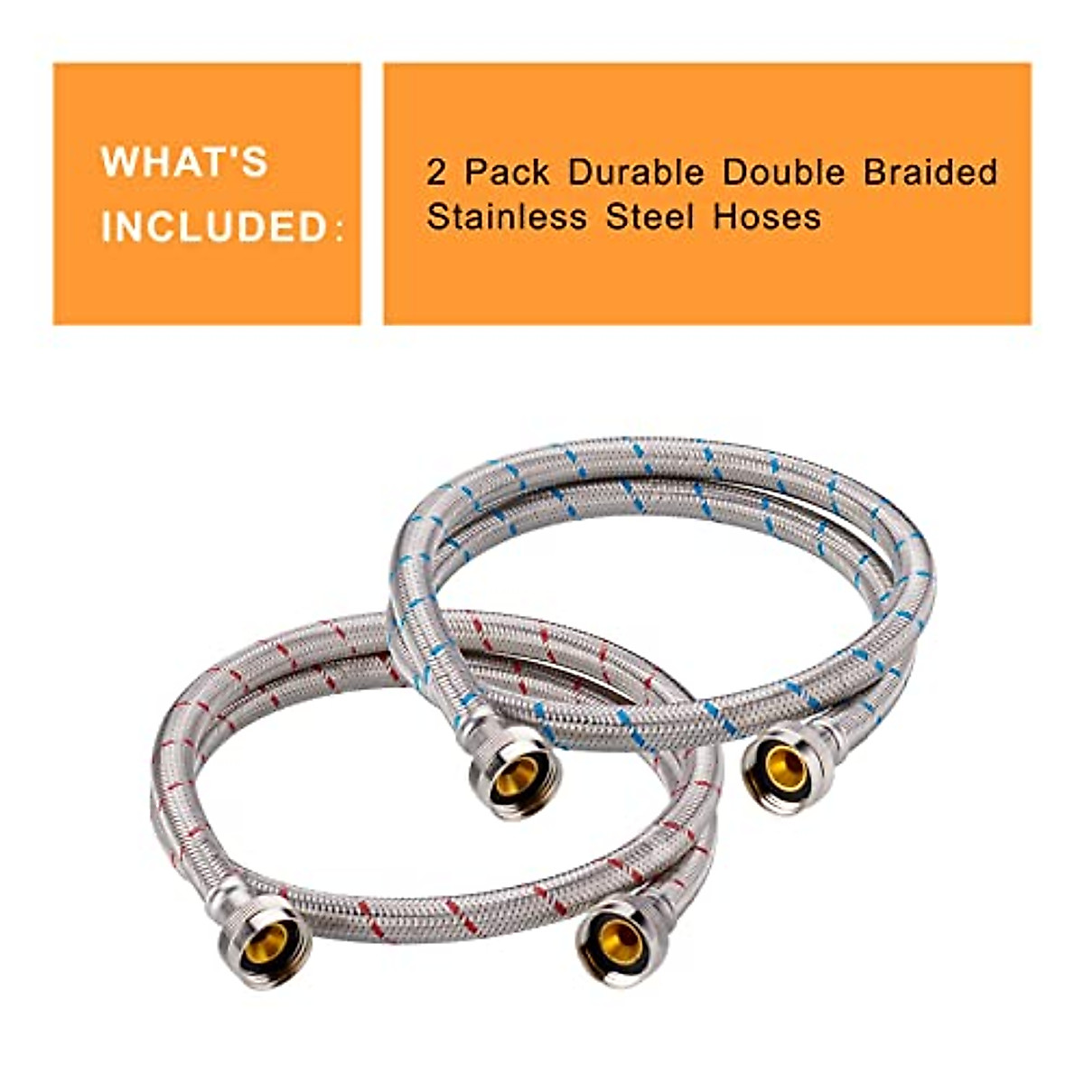 Premium Stainless Steel Washing Machine Hoses - 4 Ft Burst Proof (2 Pack) Red and Blue Striped Water Connection Inlet Supply Lines for Washer, Washer Hoses from Wellup