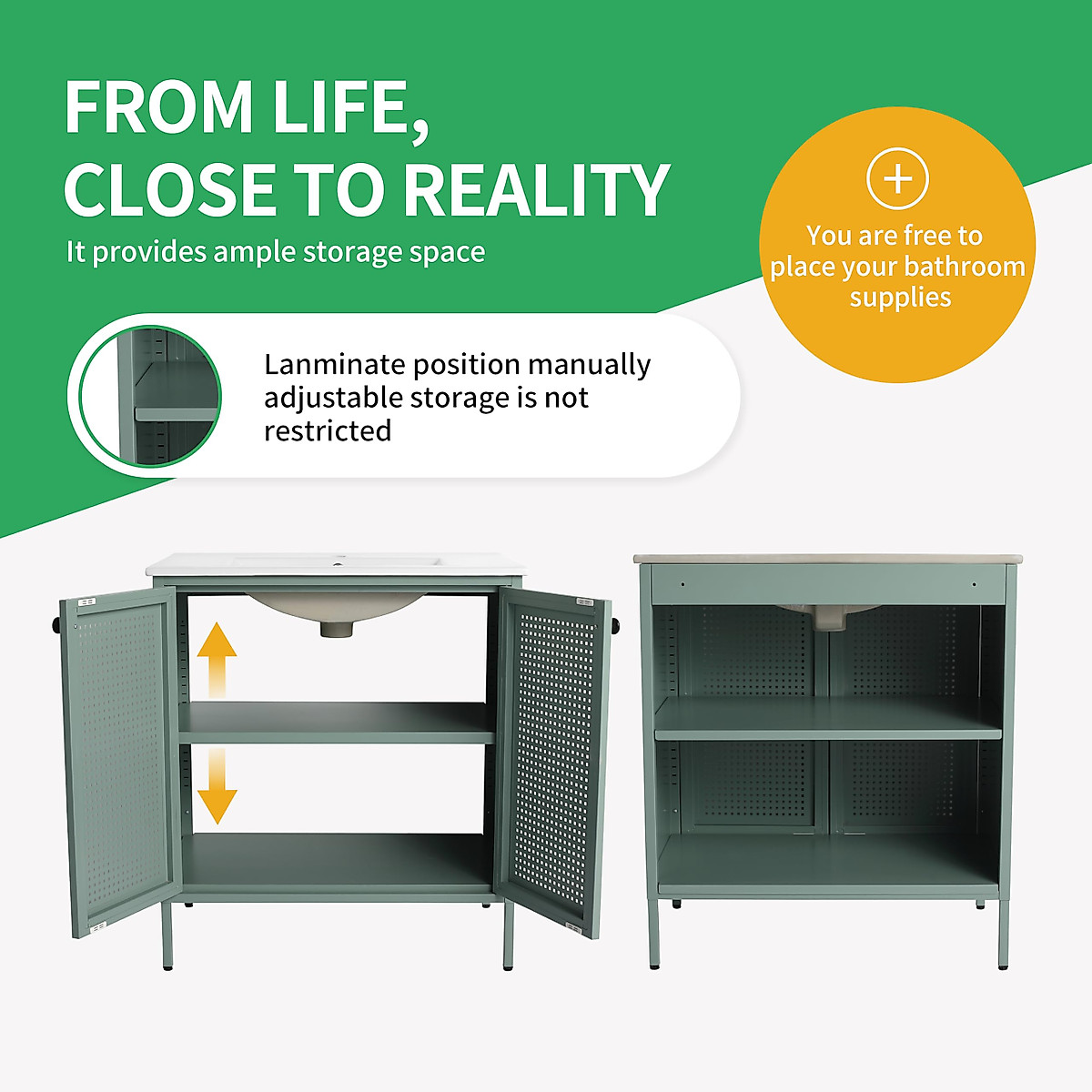 San Merah 30 Inch Bathroom Vanity with Sink Combo,Floor-Mounted Bathroom Vanity with Soft Close Doors&Adjustable Shelf,Modern Freestanding Bathroom Vanity with Top Basin & Storage Cabinet,Green