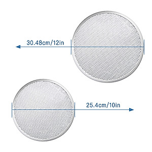 Milkary 4 Pieces Seamless Round Pizza Screen, 2 Pieces 12 inch Aluminum Mesh Pizza Screen and 2 Pieces 10 inch Pizza Mesh Baking Tray for Home Kitchen Restaurant Supplies