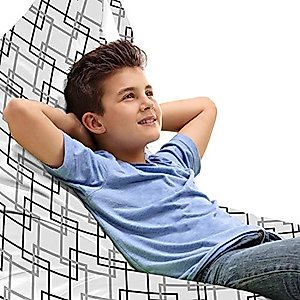 Ambesonne Geometric Lounger Chair Bag, Minimalist Pattern with Intersecting Squares Grayscale Lattice Mosaic, High Capacity Storage with Handle Container, Lounger Size, Black Pale Grey White