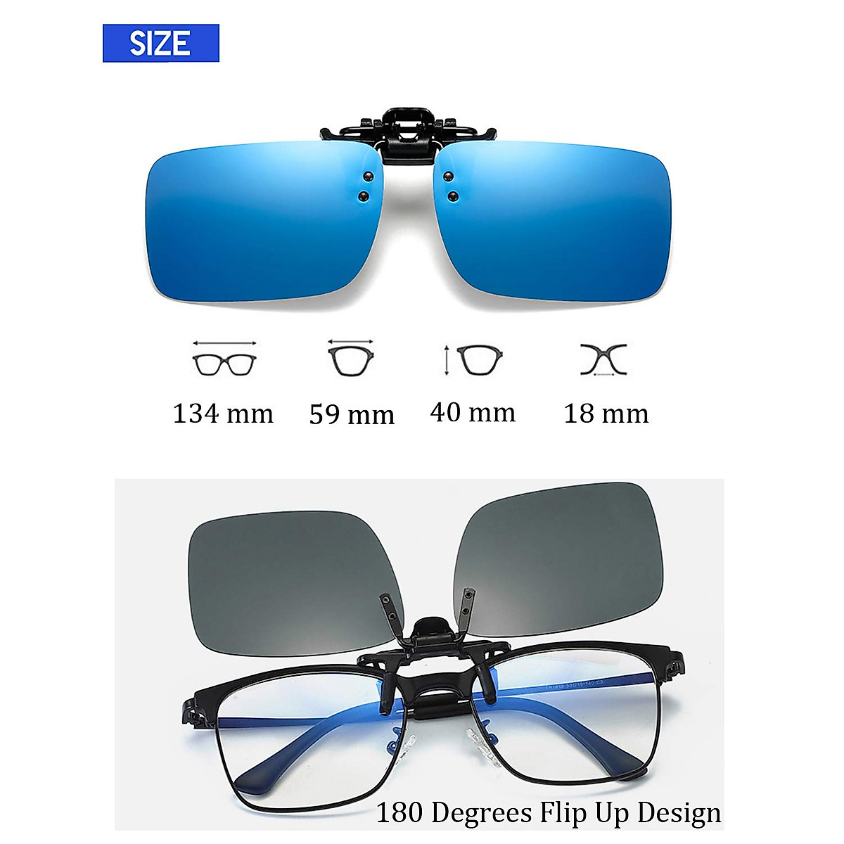 OopsMi Polarized Clip-on Sunglasses 4 PACK Rimless Anti-Glare UV Protection For Prescription Glasses (Black+Blue+Orange+Night Vision)