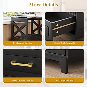 May in Color Nightstand Set of 2, Side Table with 2 Drawers and Open Shelf, Bedside Table with Solid Feet, Modern Night Stand End Table for Bedroom, Living Room, Home Office, Black