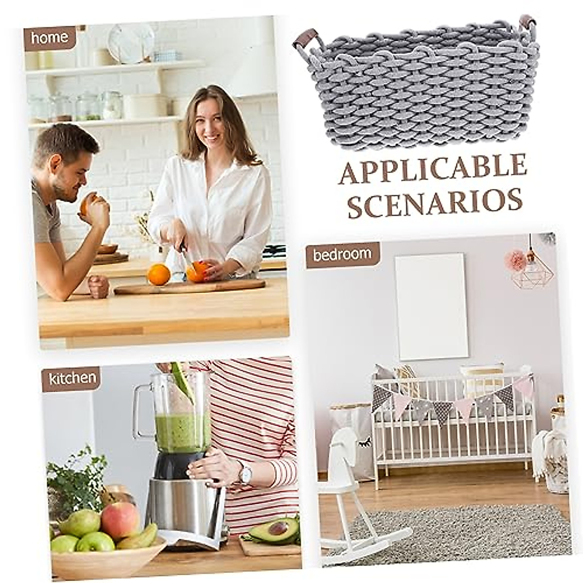 GLSTOY Book Storage Basket Organizers Baskets Sundries Storage Lightweight Basket Storage Bins for Shelves Bin Storage Rack Desktop Storage Basket Cotton Rope Basket Grey