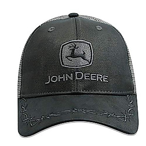 John Deere Mens Oilskin Charcoal Mesh Back Embroidered Hat