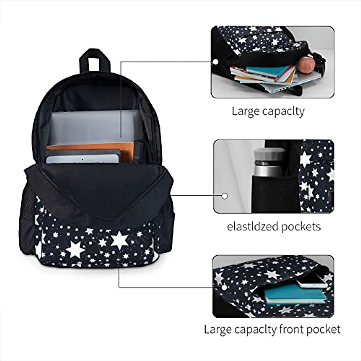srufqsi Sun Moon And Stars Blue Black Sky Backpack Adjustable Shoulder Straps Bookbag Laptop Daypack For Office Library Shopping Climbing Yoga Beach