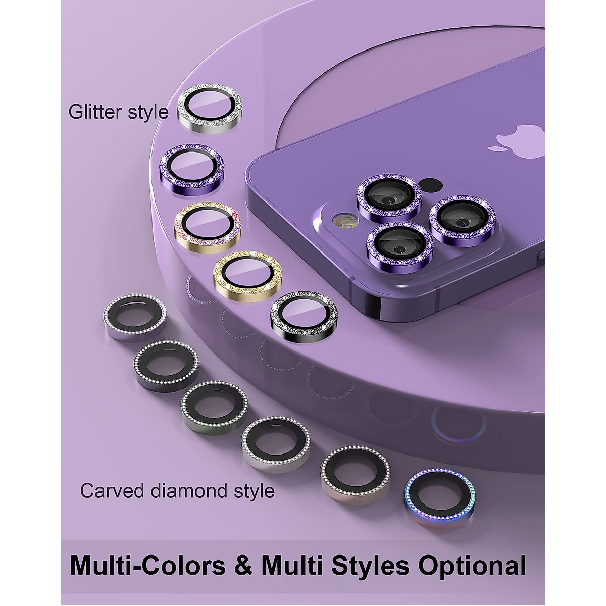 Actgan for iPhone 14 Pro and iPhone 14 Pro Max Camera Lens Protector Glitter Bling Glass Screen Camera Cover for iPhone 14 Pro Max and 14 Pro,[1 Set] Glitter Purple