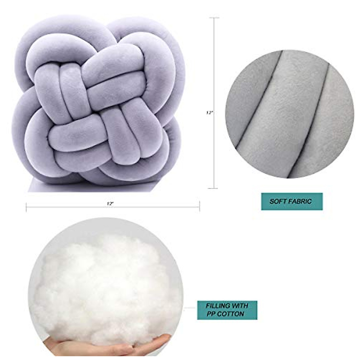 FLORAVOGUE Aesthetic Knot Throw Pillows Shaped Decor Cushion - Modern Home Sofa Decorative (Square 12 * 12, Light Grey)