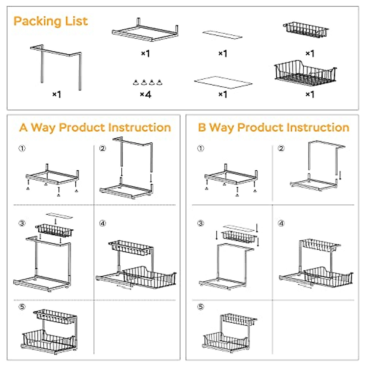 Suppino Under Sink Organizer, 2-Tier Metal Put Out Under Kitchen Sink Organizers and Storage, Sliding Shelf Cabinet Organizer for Kitchen, Bathroom, Desk, etc
