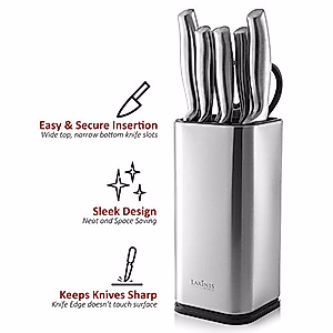 Laxinis World Universal Knife Block, Stainless-Steel Modern Rectangular Design with Scissors-Slot, Knife Holder Counter-top Storage, Holds 12 8”-Blade Knives, 9.1” by 4”(knives not included)